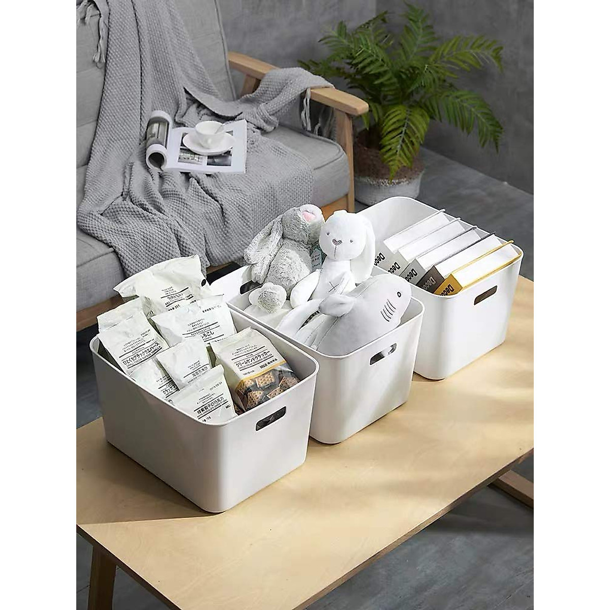 Amyup Set Of 8 Plastic Storage Bins,Versatile Kitchen Pantry Organization and Storage,for Plastic Storage Container Under Bed,Under Sink Bathroom Organizer (8 Pack, White)