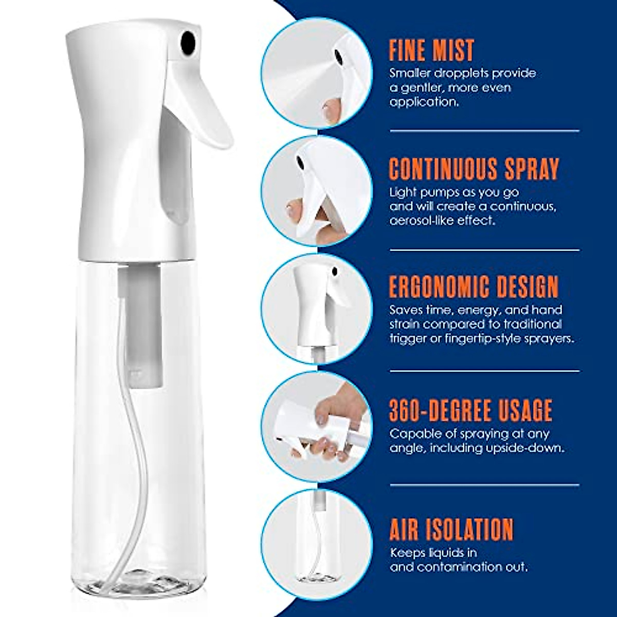 Houseables Continuous Spray Water Bottle, Water Hair Spray Bottle Mist 3PK, 12oz/355mL, Ultra Fine Mister, BPA Free, White Continuous Mist Spray Bottle, Hairspray Bottle Misting Spray Bottles For Hair