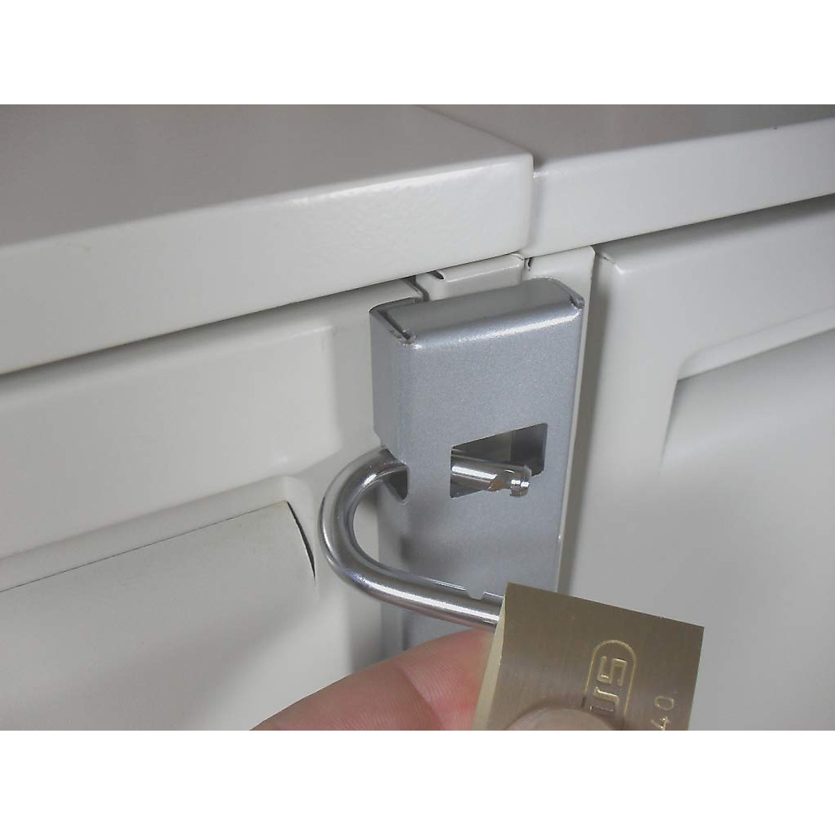 File Cabinet Locking Bar. Fits 4 Drawer File Cabinets. Includes Cobalt Drill Bit. (Gray)