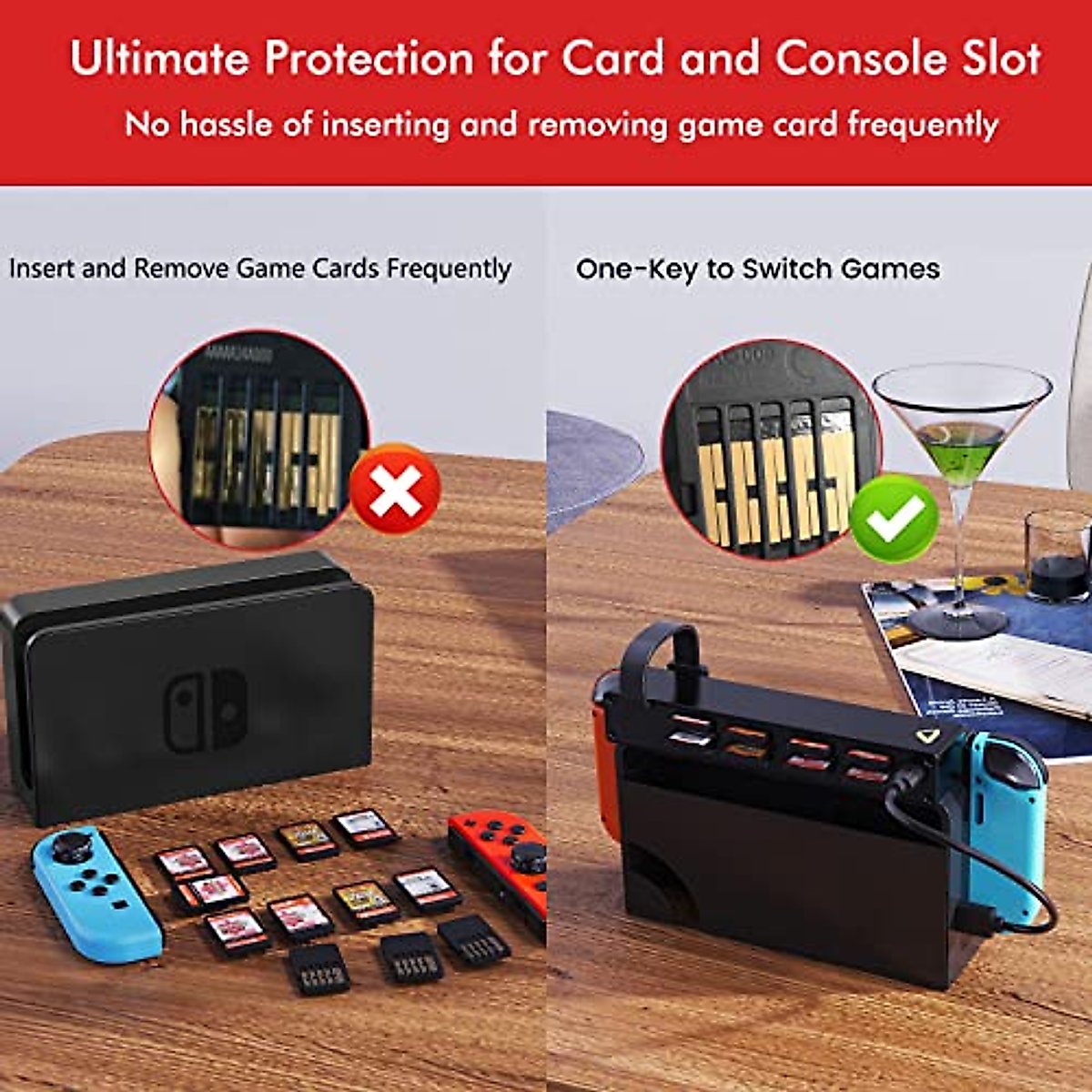 8-in-1 Game Card Reader for Nintendo Switch/Switch OLED Console and Dock, Mutilple Switch Games Reader, Card Storage Holder Accessories (4 Slots for Switching Games + 4 Slots for Storage)