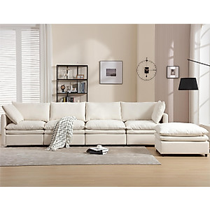 VASOENY 130 X 64.2'' Modular Sectional Couch, 5 Seat Upholstered L Shaped Sofa Couch, Modern Corner Sofa Couch with 6 Pillow for Living Room, Office, Convertible Chaise Lounge