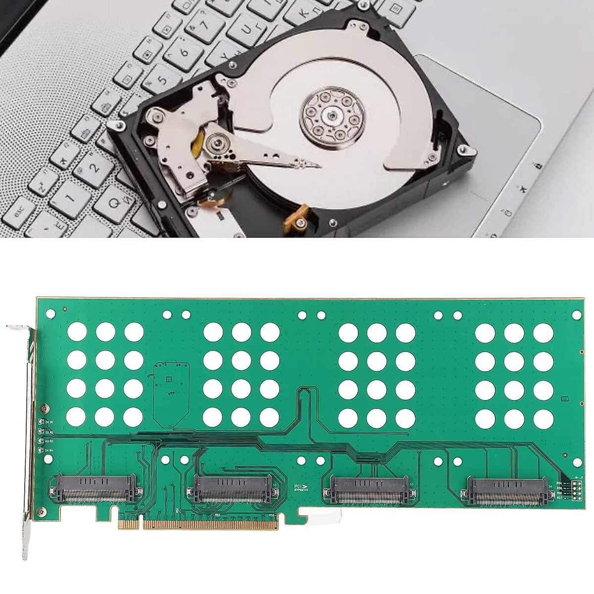 X16 Disk Array Extension, Drive Free Easy to Install Portable Nvme Pcie Card for 2.5in U.2 NVMe SSD‑SFF‑8639 PCIe Adapter