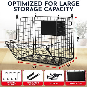 Culinary Couture 3-Tier Wire Hanging Basket for Organizing, Heavy-Duty Hanging Wall Baskets for Storage with Adjustable Chalkboards & S-Hooks, Minimalist Hanging Fruit Basket for Kitchen, Black