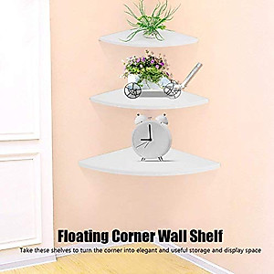AYNEFY White Corner Wall Shelves,3 Piece Wall Mounted Floating Corner Shelf,Scalloped Floating Bookcase, Wall Display Rack Holder for Bathroom Bedroom Livingroom Kitchen Office (3pcs White)