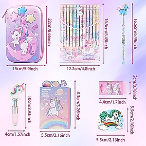 LiYiQ Pencil Case For Girls Boys,Kids Cute Pencil Case Pink Pencil Pouch for Kids,Pens Erasers Non- Sharpening Stackable Pencils Sticky Notes Stickers, Back to School Gifts (Unicorn)