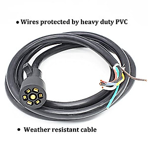 X-Haibei 7 Way Trailer Plug Cord Inline Light Cord 8 Feet Heavy Duty 7 Pin Wire Trailer Light Cable Wiring Harness Double Prongs Connector for RV Camper(8 Foot)