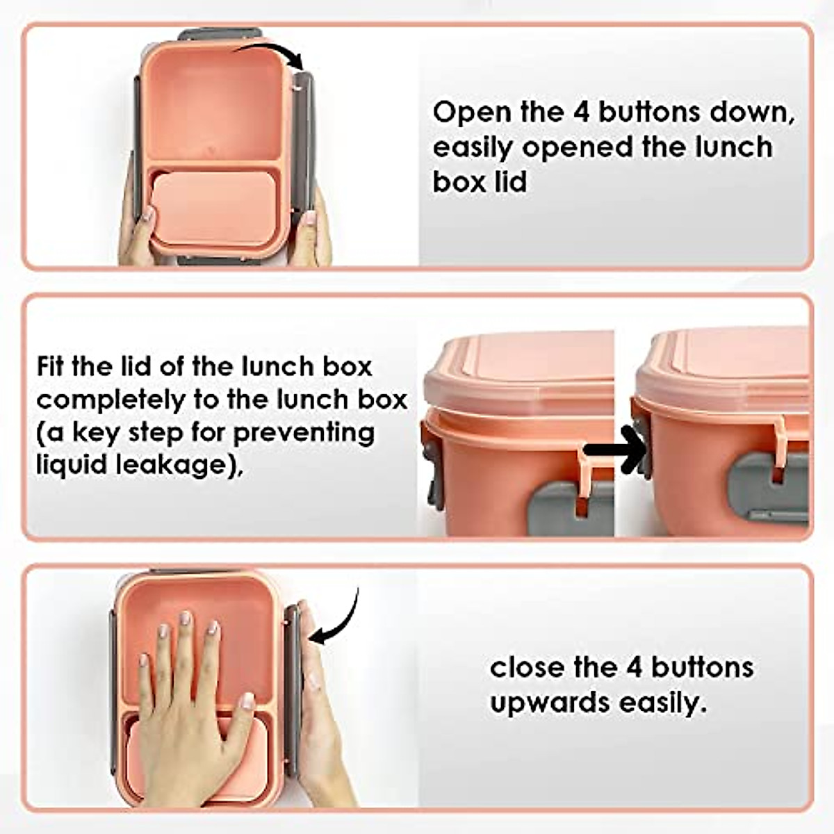 Cerlaza Bento Lunch Box Containers for Adults, Leak Proof Meal Prep Containers with 2 Compartments Dividers and Spoon, BPA-Free and Food-Safe Materials - Pink