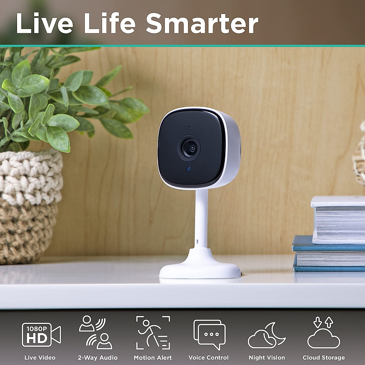 iHome Insight Smart Indoor Camera, Wi-Fi Camera with 2-Way Audio, Night Vision, Motion Alerts, Compatible with Alexa and Google Home, 2 Pack