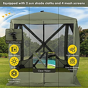 Tangkula 6.7 x 6.7 Ft Pop Up Gazebo with Netting, Portable Screen Tent with 4 Sided Mesh Walls, 2 Sunshade Cloths, UV 50+ Instant Canopy Shelter with Carry Bag for Camping, Lawn, Backyard (Green)