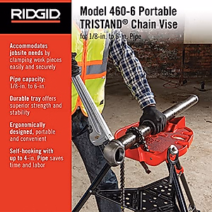 RIDGID 36273 460-6 Portable TRISTAND Chain Vise for 1/8"-6" Pipe, Red/Black