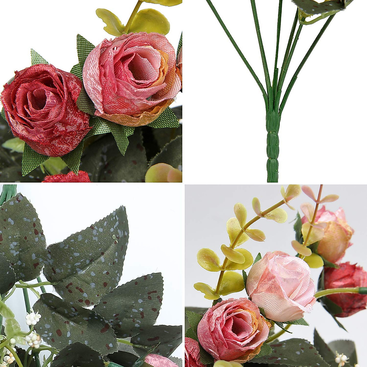 Flojery 21 Heads Silk Rose Bouquet Artificial Flowers Mini Rose for DIY Wedding Bouquets Centerpieces Bridal Shower Party Home Decorations,Pack of 4 （Pink）