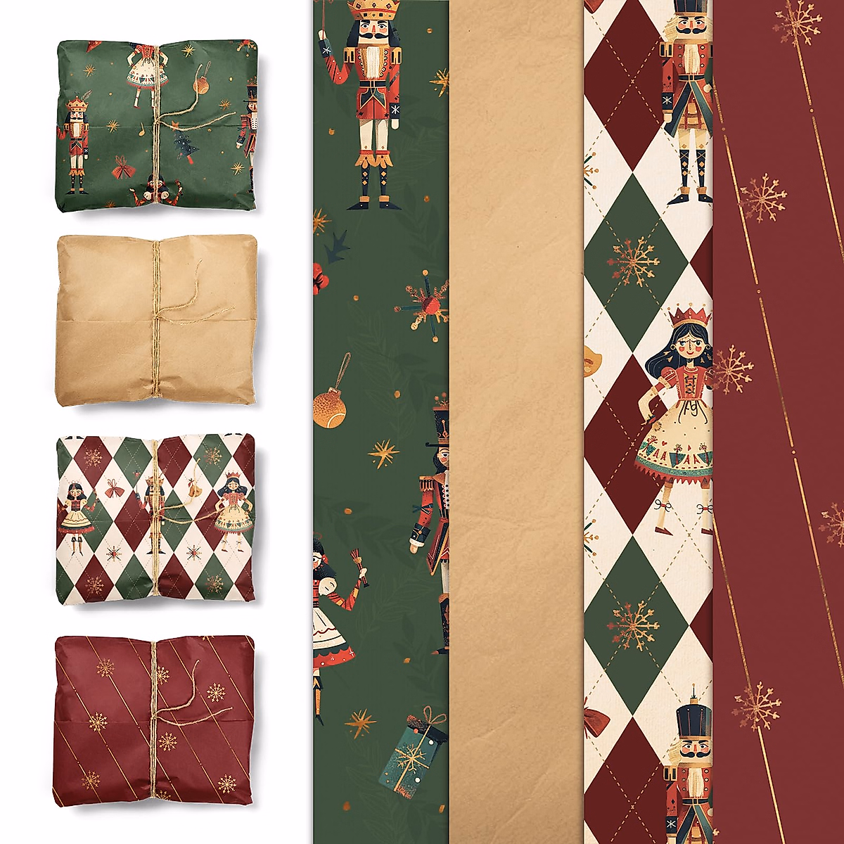 Nicrolandee Christmas Wrapping Tissue Paper, 24 Sheets Vintage Christmas Green Red Tissue Paper, Foil Gold Snowflake Gift Wrap Present Paper for Xmas New Year Holiday Birthdays Wedding, 20 X15 Inches