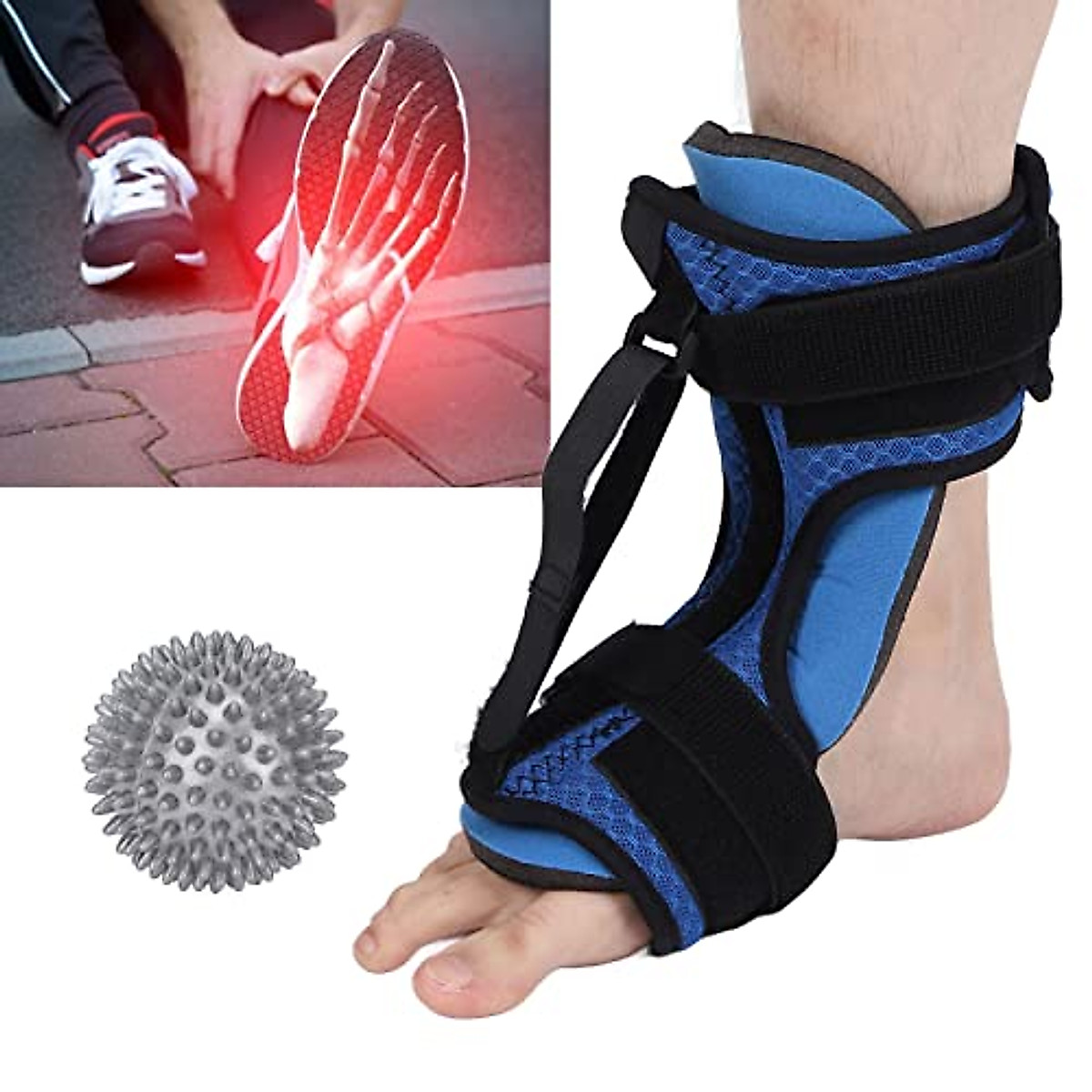 Fasciitis Night Splint, Foot Brace for Achilles Tendonitis Plantar Fasciitis Night Splint Kit Fast Pain Relief Spiky Massage Ball Foot Drop Foot Pain Fasciitis Relief Splints Stretching Strap