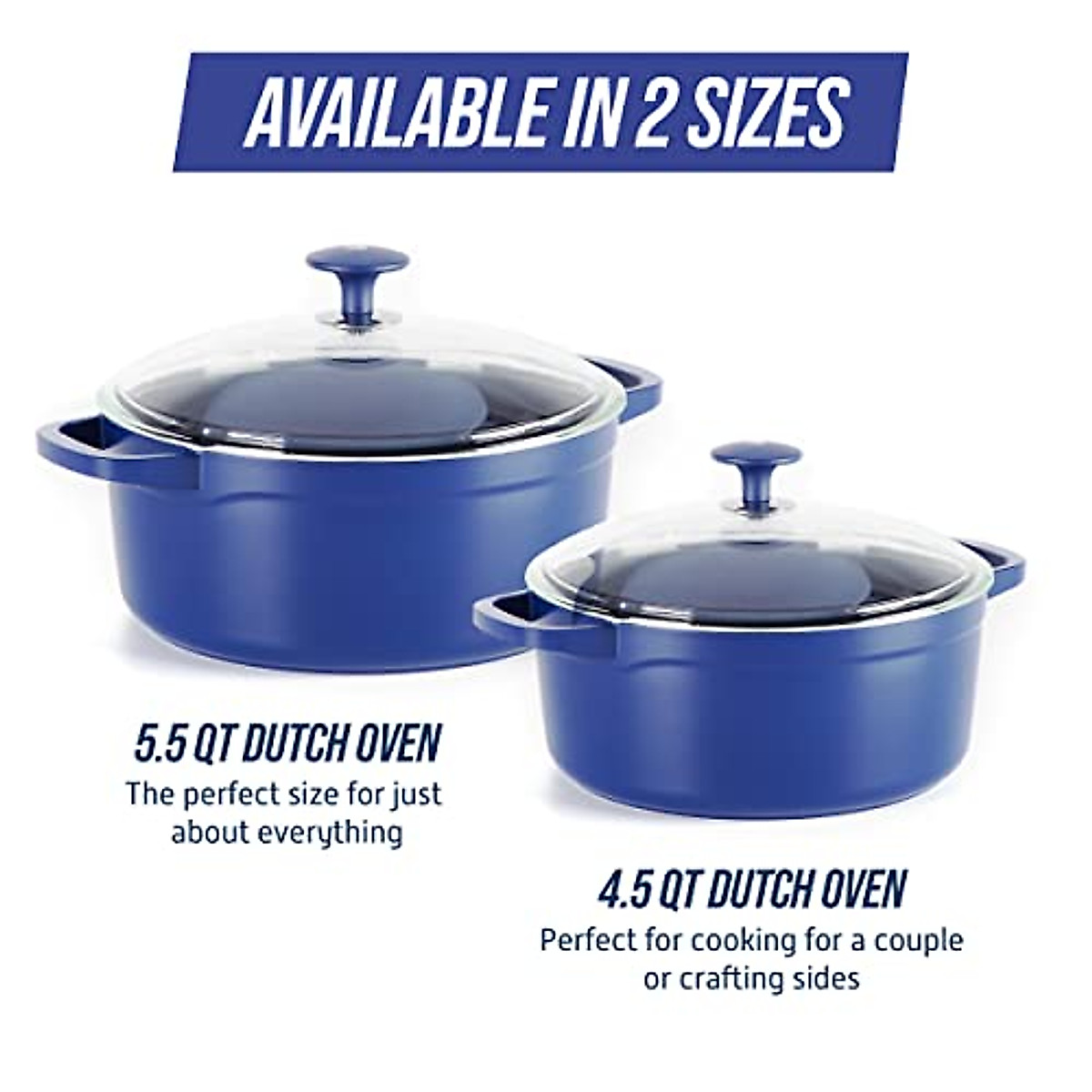 Blue Diamond Cookware Diamond Infused Ceramic Nonstick, 5.5QT Dutch Oven with Glass Lid, Lightweight Design, PFAS-Free, Dishwasher Safe, Blue