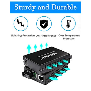 BiDi Gigabit Single Mode SC Media Converter, 10/100/1000M Fiber to Ethernet Converter, 1000Base-FX Single SC to 10/100/1000Base-T/TX RJ45, Built-in Fiber Module, SMF, 1310/1550nm, 20km, 1 Pair