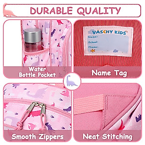 VASCHY Toddler Kids backpacks, Cute Lightweight Water Resistant Preschool Kindergarten Backpack for Girls Pink Dinosaurs