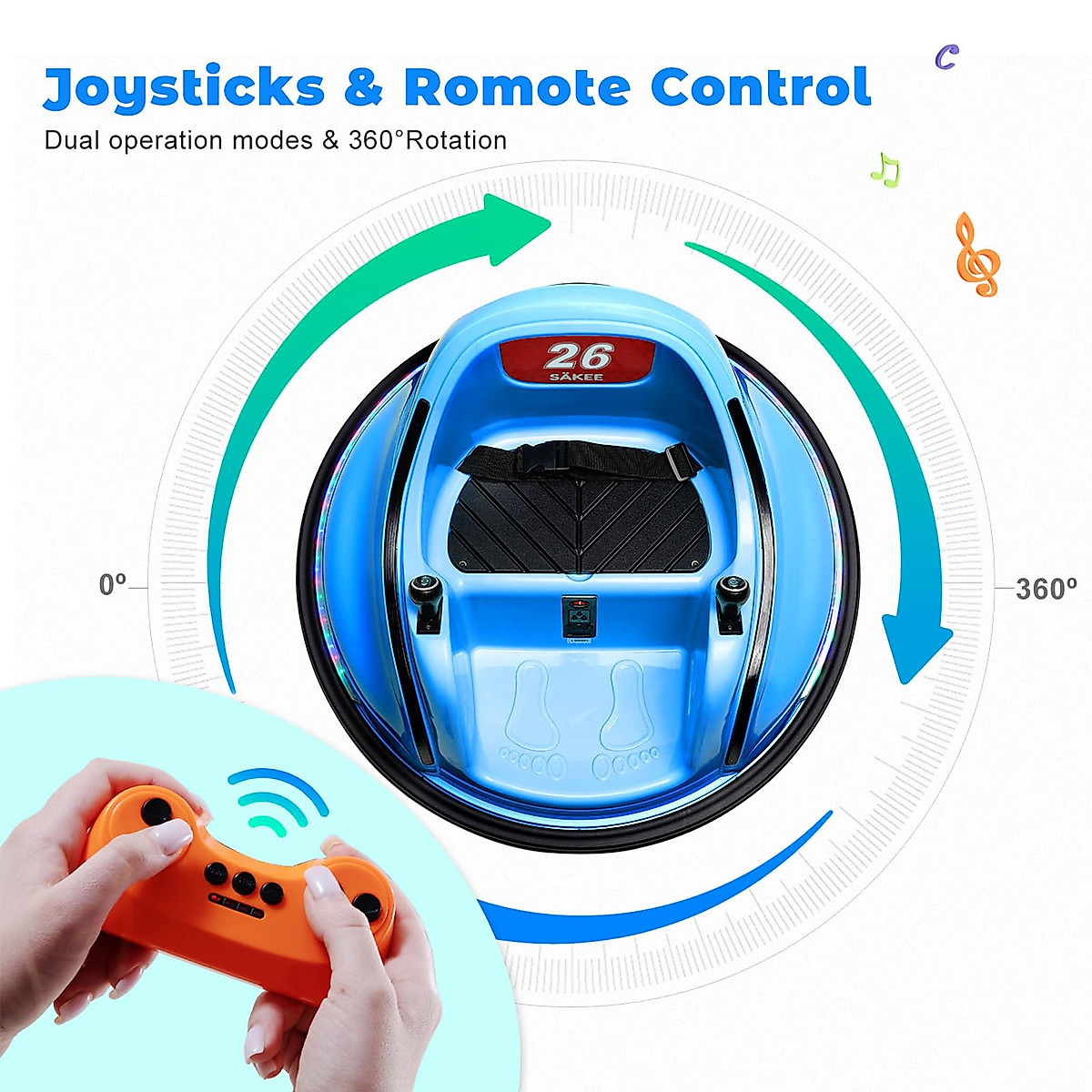 Bumper Car for Kids 12V with Remote Control Flashing Lights Music DIY Stickers for 1.5+ Baby Toddlers Children Electric Ride on Cars Vehicle Toys 66 LBS Weight Capacity, Passed ASTM Test (Blue)