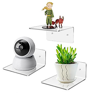 Ludery 3 Pack Small Floating Shelves for Wall, 4'' Small Adhesive Wall Shelves,Acrylic Mini Wall Shelf for Bedroom, Bathroom, Living Room, Office (2 Types of Installation)