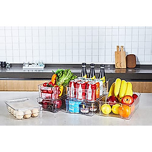 Jinamart Refrigerator Organizer Bins 6 Pcs Multiple Sizes Clear Plastic Storage Bins for Fridge, Freezer, and Pantry Organization, Includes 2 Wide, 2 Narrow, 1 Large Bin & 1 Egg Holder(12 Egg)