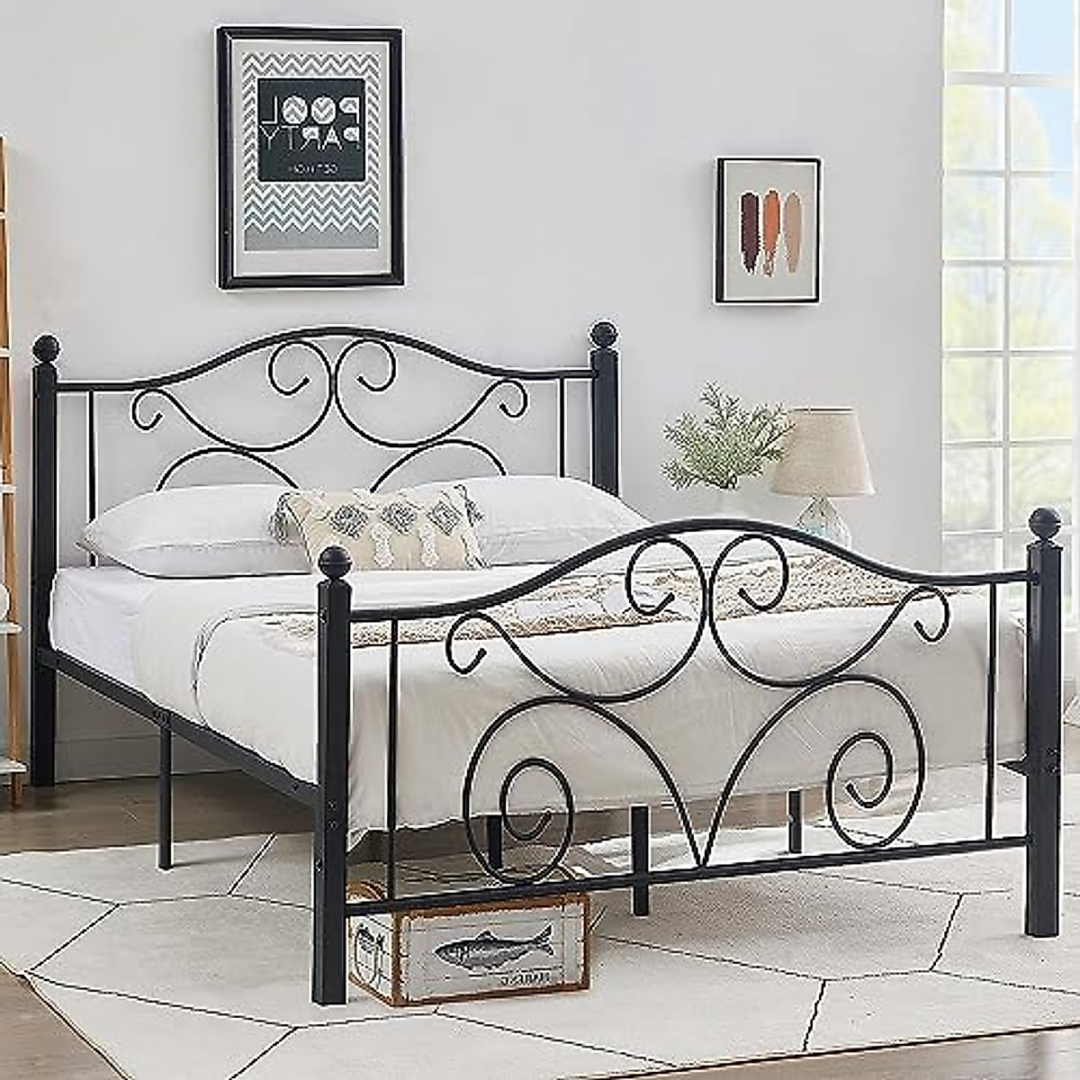 VECELO Full Size Bed Frame with Headboard and Footboard, Heavy Duty Metal Slat Support, Platform Mattress Foundation, No Box Spring Needed, Easy Assembly, Matte Black