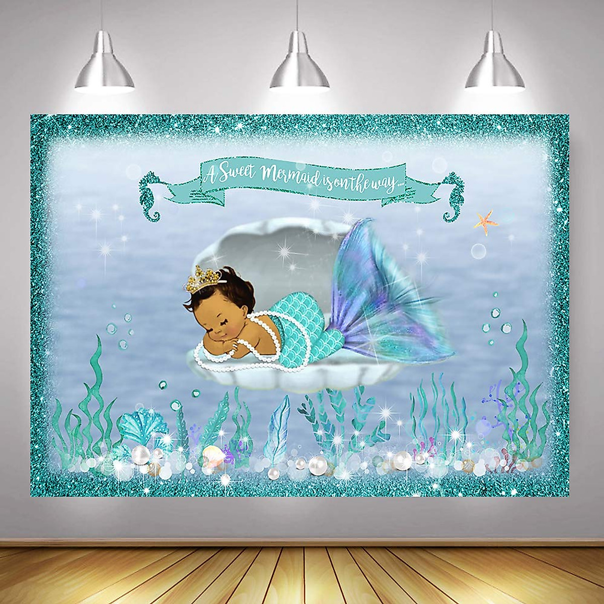 Mocsicka Mermaid Baby Shower Backdrop Under Sea Mermaid Photography Background 7x5ft Vinyl Little Mermaid Baby Shower Party Banner Backdrops