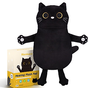 Microwave Heating Pad for Cramps Pain Relief, 16 * 12'' Moist Microwavable Period Menstrual Heating Pads for Cramps, Back, Neck Shoulder and Knee, Cute Stuffed Animal Heating Pad - Black Cat