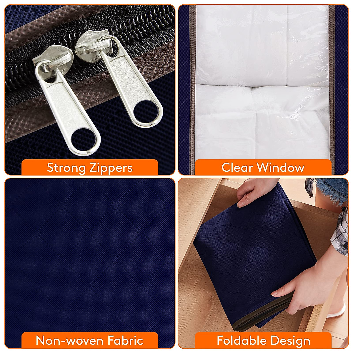 Lifewit Clothes Storage Bag 90L Large Capacity Organizer with Reinforced Handle Thick Fabric for Comforters, Blankets, Bedding, Foldable with Sturdy Zipper, Clear Window, 5 Pack, Grey