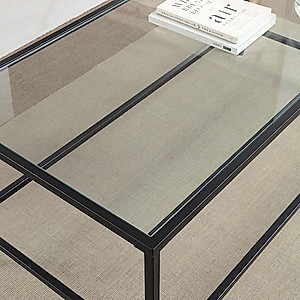 CAWS 22" W Black End Table, Tempered Glass Rectangle Side Table, Night Stand, Modern Minimalist Table, 21.97"L x 18"W x 22"H