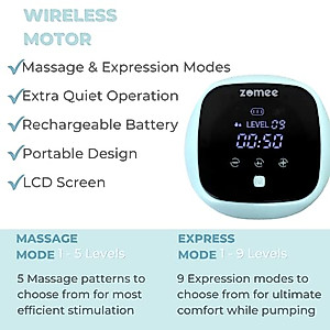 Zomee Z1 Double Electric Breast Pump | Milk Flow Stimulating Massage Mode and 9 Comfortable Suction Levels | LCD Screen | Rechargeable | Portable