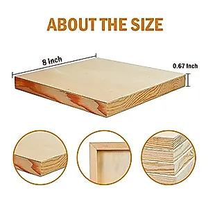 YoleShy 6 Pcs 8'' x 8'' Unfinished Wood Cradled Painting Panel Boards for Arts & Craft - Wooden Canvas Panels