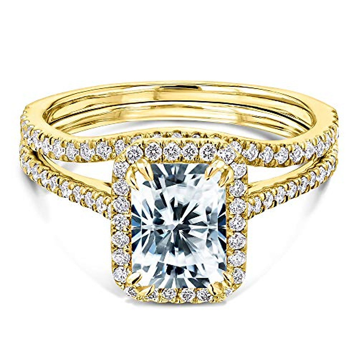 Kobelli 1.8ct Radiant Moissanite & Lab Diamond Halo Bridal Set - white-gold / 7.0 G-H