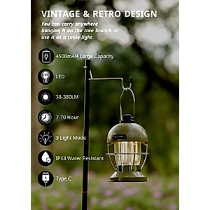 Crazy Power Camping Lantern Rechargeable LED Camping Light Premium Vintage Light 4500 mAh High Capacity Dimmable 3 Light Modes Waterproof for Camping Hiking Fishing Power Outages (CPG100 Apricot)