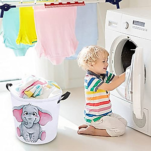 Watercolor Animals Waterproof Laundry Baskets Elephant Panda Hippo Collapsible Laundry Hamper with Handles Large Round Toy Bin for Dirty Clothes,Kids Toys,Bedroom,Bathroom