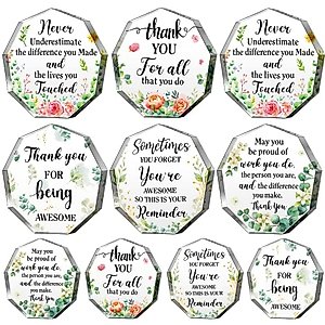10 Pcs 5 Styles Acrylic Thank You Gift Nonagon Coworker Gift Office Employee Appreciation Plaque Decorative Signs and Plaques Inspirational Paperweight Keepsake for Women Men Colleague Teacher