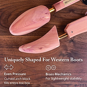 FootFitter Western Cedar Boot Tree - Best Shoe Trees for Western Cowboy Style Boots with USA Wood, Easy Removal - CW12 (Men's Size 12.5-15)