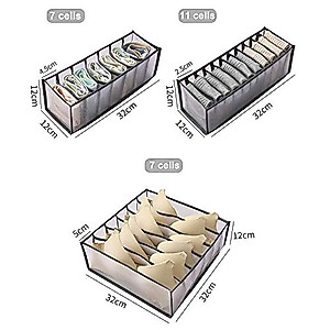 MIRACLE BLACK 3 Set Underwear Organizer, Foldable Bra Sock Underwear Drawer Organizer Storage Box Compartments Organizer for Underwear, Bra, Socks (Thicken Gray)