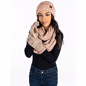 Funky Junque Hat Scarf Glove Set for Women Christmas Gifts Winter Matching Beanie Infinity Scarf Texting Gloves Confetti Indi Pink
