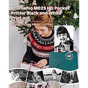 Phomemo M02S 304dpi Pocket Printer- Upgraded HD Bluetooth Thermal Photo Printer, Black and White Print-Out Phone Printer for Photo Printing, Plan Journal, Organization, Art Creation, Gift, DarkGreen