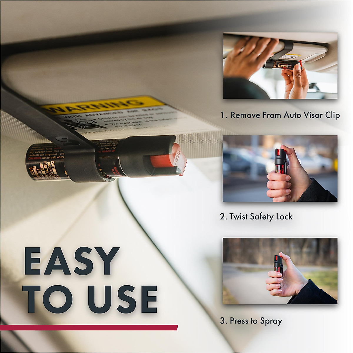 SABRE Pepper Gel with Car Visor Attachment Clip, Maximum Strength Formula, 12-Foot (4-Meter) Range, Gel is Safer, UV Marking Dye, Twist Lock Safety, Attaches to Sunvisor in Vehicles & RVs, 0.67 fl oz