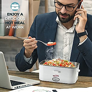 Electric Lunch Box Food Heater, Heated Lunch Box for Adults and kids, food warmer lunch box, 70W 110V/12V/24V, heating lunch box for work, food warmer for car, 1.8L with Cutlery Set & Ice Pack