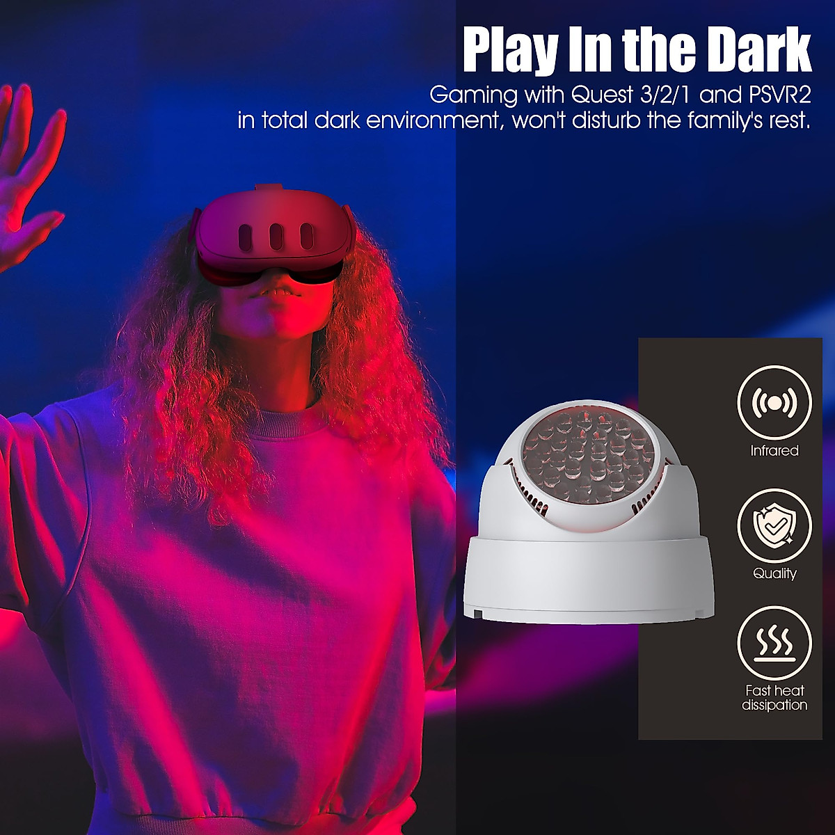 Orzero Ir Illuminator Infrared Light Compatible for Quest 3, Quest, Quest 2, PSVR2, Enhance Hand Tracking Immersive No-Light Disturbance Increase Tracking Sensitivity with Power Adapter - White