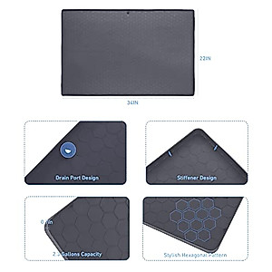 Under Sink Mats for Kitchen Waterproof, 34" x 22" Silicone Under Sink Liner with Drain Hole, Hold up to 2.3 Gallons Liquid, Kitchen Bathroom Cabinet Mat, Protector for Drips Leaks Spills Tray