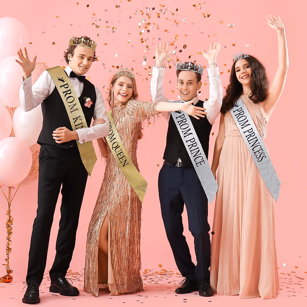 SilTriangle 18 Pcs Prom Costume Headwear Set - Shiny Satin Crowns & Sash for King, Queen, Prince, Princess, and Prom Court - Elegant Accessories for Graduation, Cosplay, Party