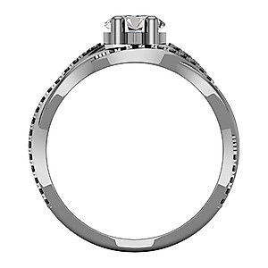 Dazzlingrock Collection 12X6 mm Lab Created Marquise White Sapphire & Round Black Diamond Bridal Ring Set in Black Plated Sterling Silver, Size 8.5