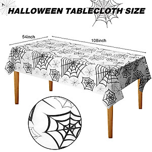 ibohr 3 Pack Halloween Disposable Tablecloth Large Size Spider Web Vinyl Waterproof Rectangle Halloween Plastic Tablecloth for Halloween Table Decoration, Home Party Decor, 54 x 108 inch