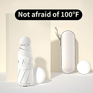 Light and Small Mini Umbrella with Cute Case,5 Folding Compact Pocket Umbrella for Travel,Outdoor Sun Rain Umbrellas for Car.Colorful UV Protection Umbrella for Women and Girls White 6 Ribs