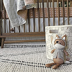 Crane Baby Fabric Storage Bin for Nursery and Toddlers, Toy Storage for Boys and Girls, Woodland Animal, 13"w x 12"h