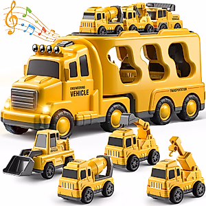 Construction Trucks Toddler Boy Toys Cars for Toddlers 1-3 - Kids Toys for 3 4 5 6 Years Old Boys Transport Vehicle Carrier Truck, Car Toys Set for Age 3-9, Christmas Birthday Gifts