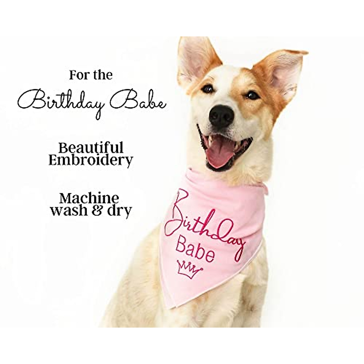 Dog Birthday Bandana for Large Dog – 23 x 23 in, Large, Embroidered Birthday Girl Dog Bandana for Dogs with Stitched Edges & Cotton Drawstring Bag – Dog Birthday Gifts & Dog Clothes by Kendall Wags