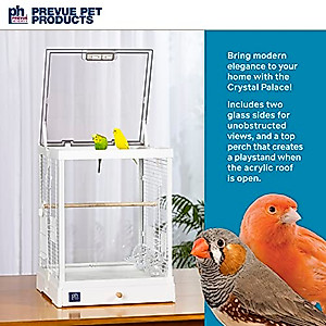 Prevue Pet Products Clear View Glass Bird Cage Crystal Palace for Small Birds - White Frame